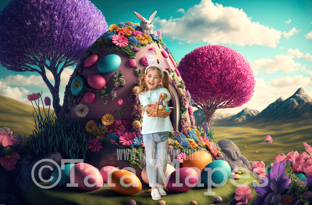 Easter Egg House Digital Backdrop - Magical Easter Egg House with ...