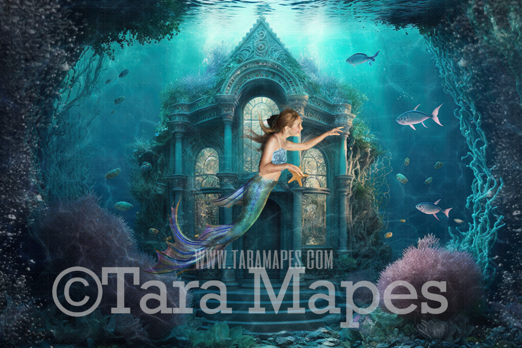 Mermaid Castle Digital Backdrop - Underwater Castle Digital Background ...