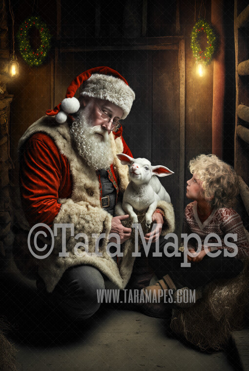 Santa Digital Backdrop - Praying Santa with Lamb -Religious Santa ...