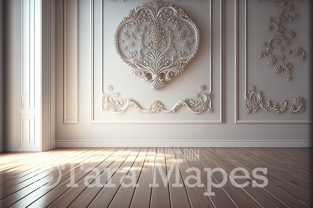Classic Vintage Wall Digital Backdrop - Retro Wall - Ornate Wall with Moulding Frame - Vintage ...