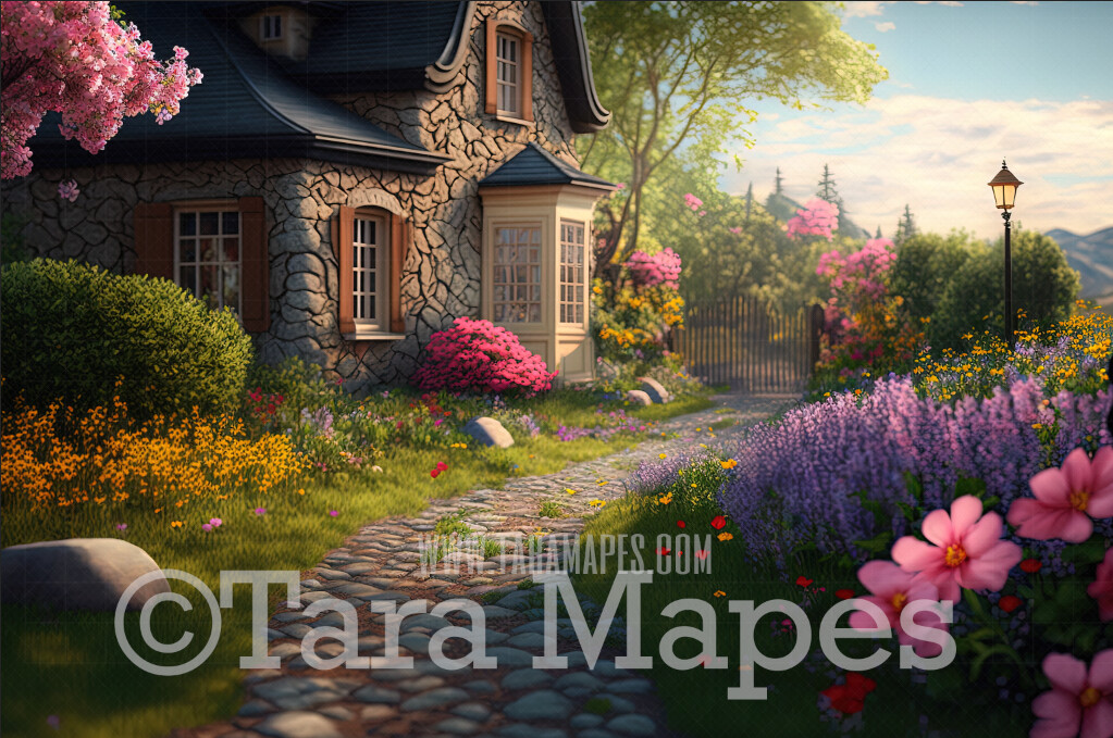 Spring Cottage Digital Backdrop - Path in Fantasy Garden by Cottage ...