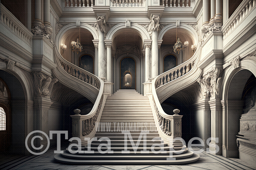 Palace Stairs Digital Backdrop - Ornate Castle Staircase - Flower ...