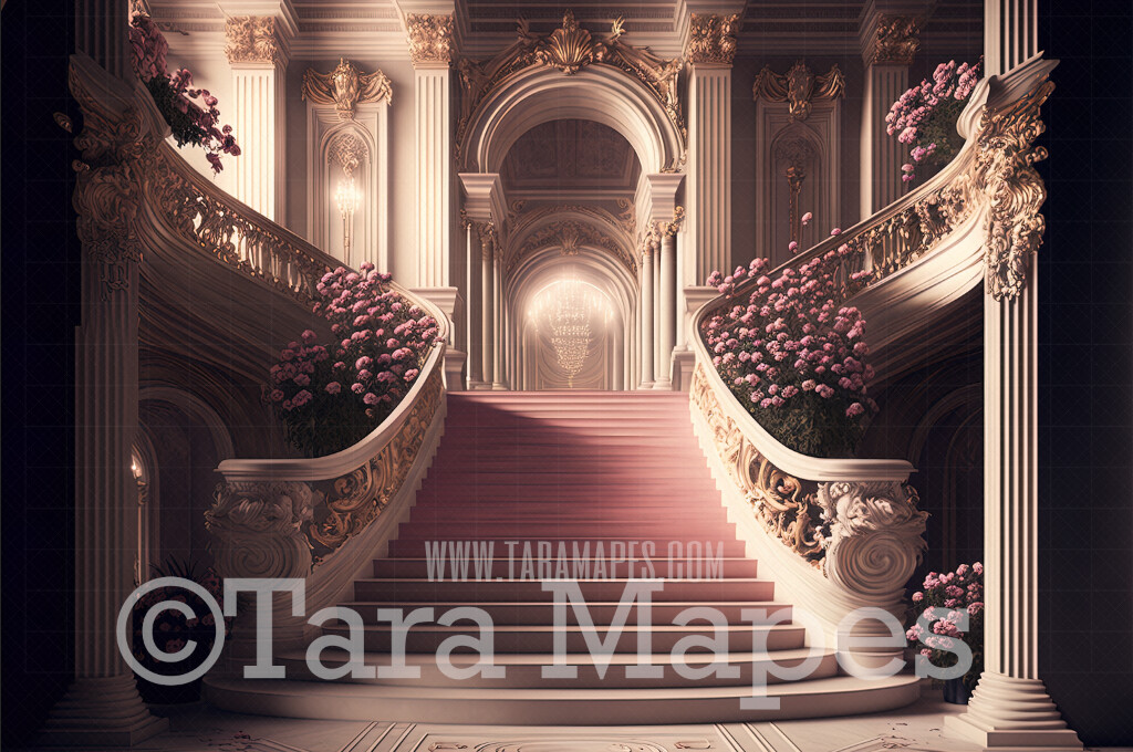 Palace Stairs Digital Backdrop - Ornate Castle Staircase - Flower ...