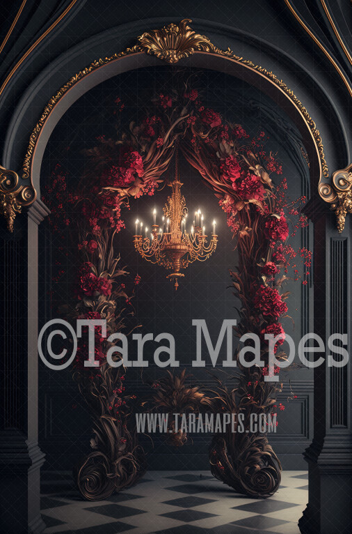 Ornate Archway Digital Backdrop - Black Palace Entry Arch and Pillars ...