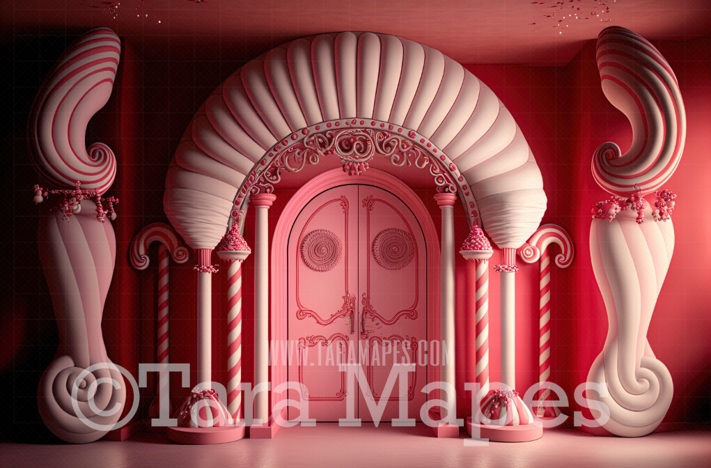 Christmas Digital Backdrop - Pink Peppermint Candy Castle - Peppermint ...
