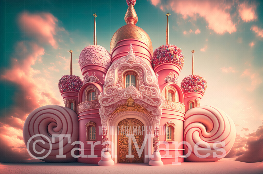 Candy Castle Digital Backdrop - Pink Peppermint Candy Christmas Castle ...