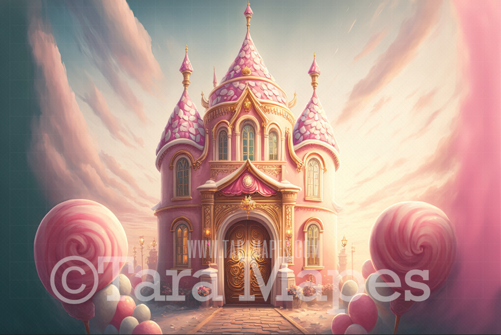 Candy Castle Digital Backdrop - Pink Peppermint Candy Christmas Castle ...