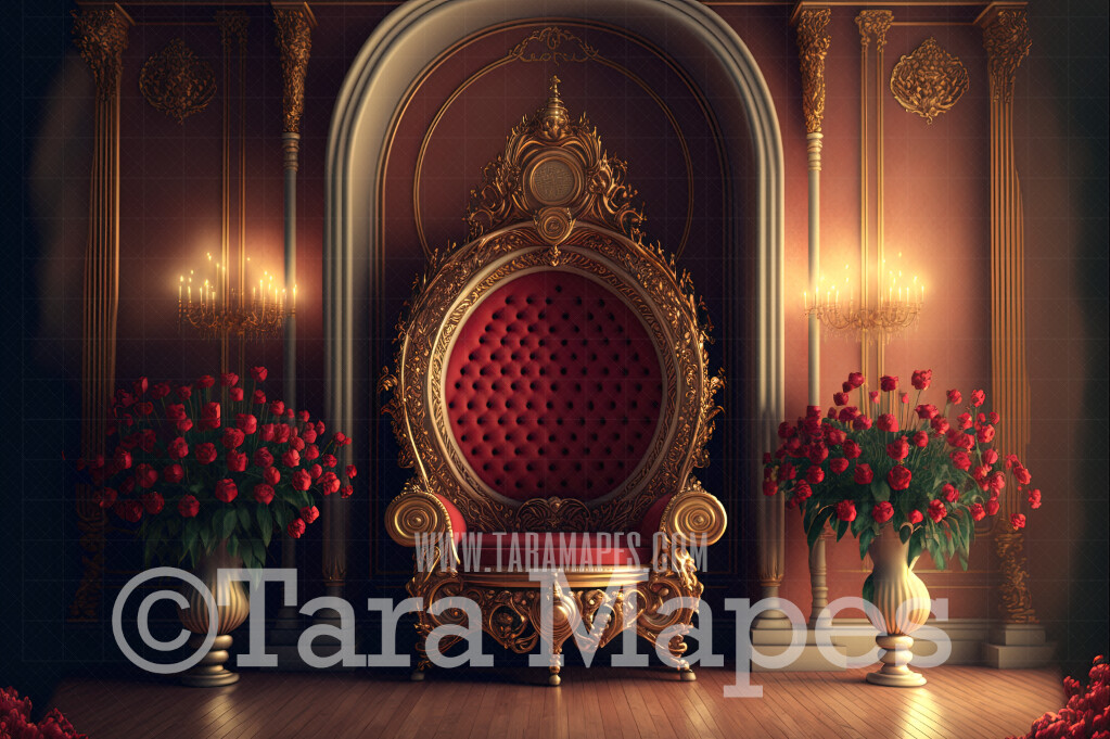 Ornate Gold and Red Throne Digital Backdrop - Vintage Room with Roses ...