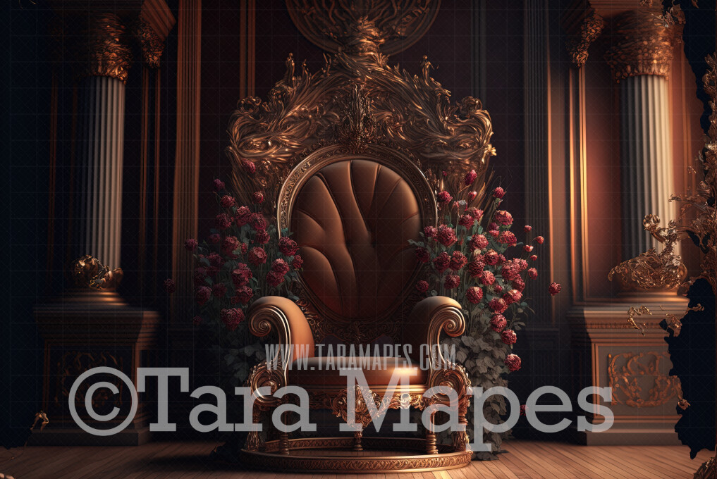 Ornate Gold Throne Digital Backdrop - Vintage Room with Roses - Gothic ...