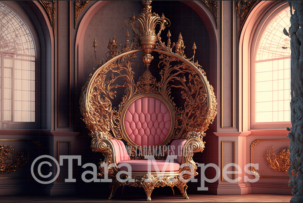 Ornate Pink and Gold Throne Digital Backdrop - Pink Throne in Victorian ...