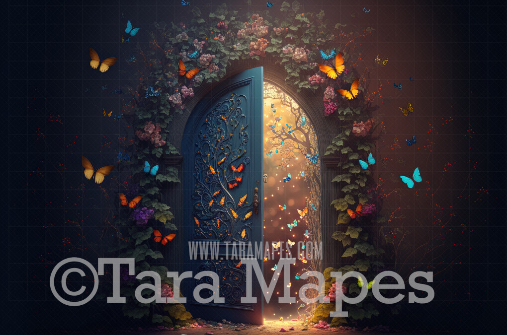 Magic Door Digital Backdrop - Glowing Door with Butterflies and Flowers ...