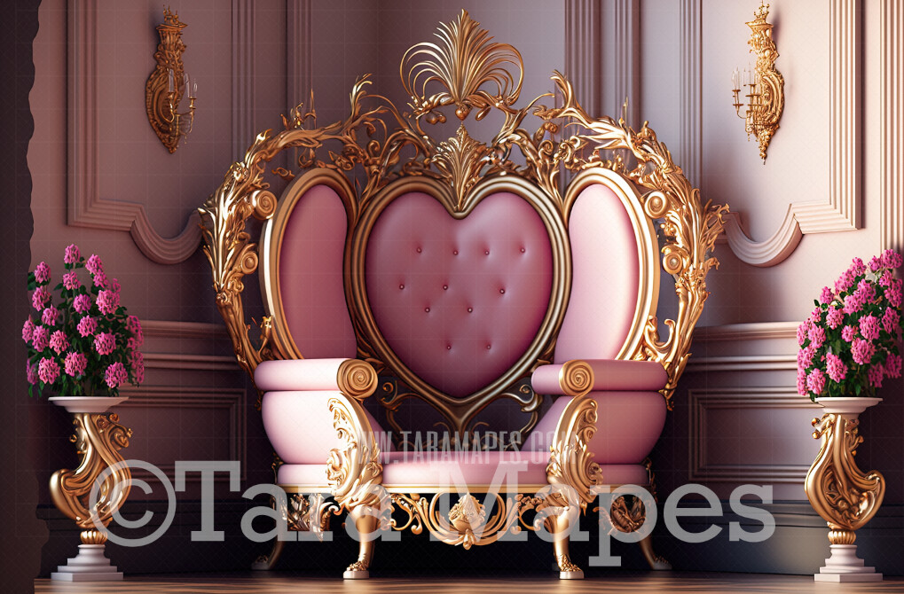 Ornate Pink Heart Shaped Throne Digital Backdrop - Pink Heart Throne in ...