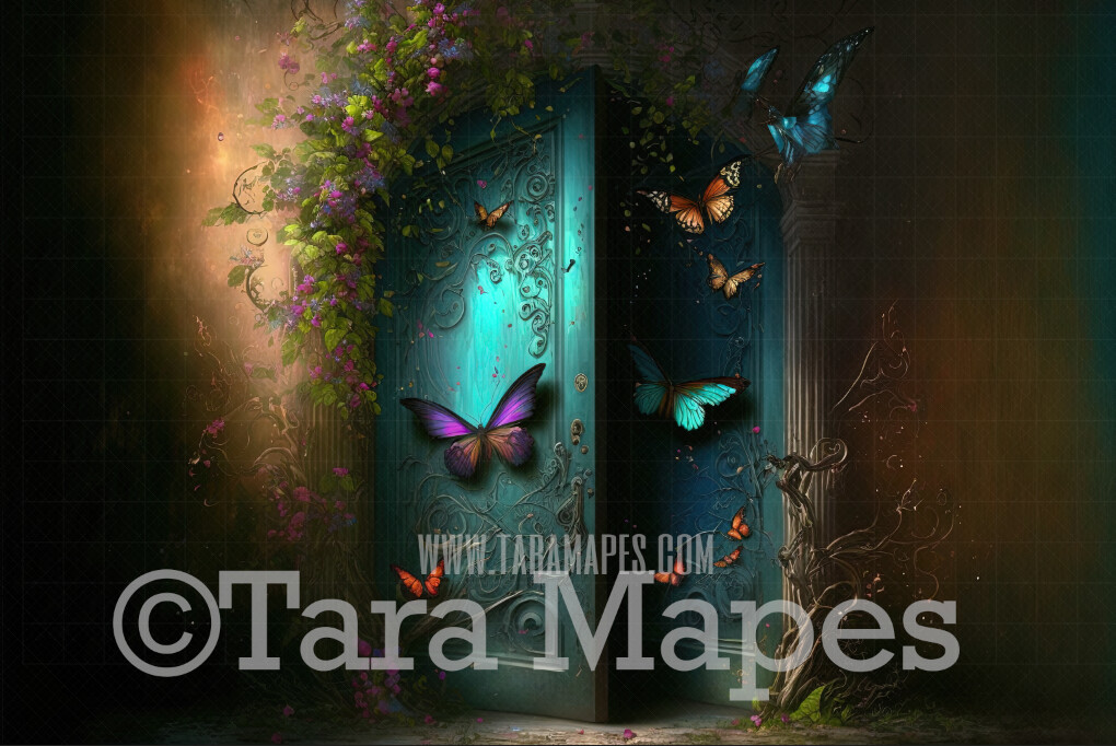 Magic Door Digital Backdrop - Glowing Door with Butterflies and Flowers ...