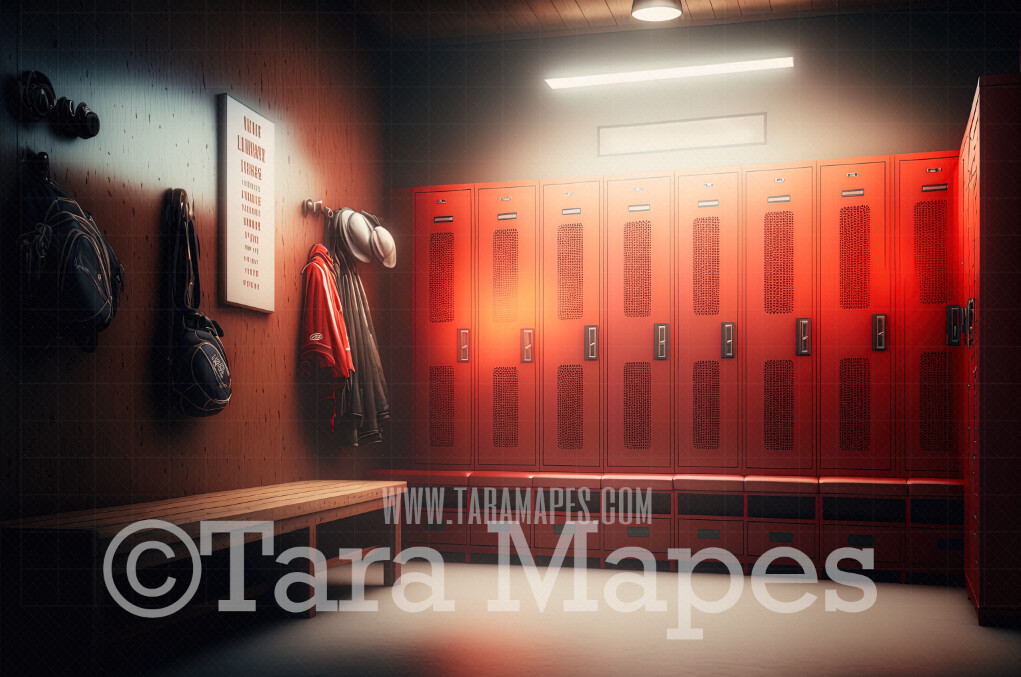 Red Sports Locker Room -Locker Room Sports Digital Backdrop - Lockers ...