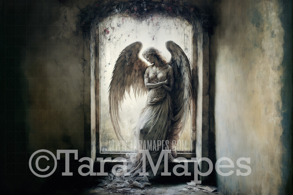 Angel Sculpture in Abandoned Room Digital Background (JPG FILE ...