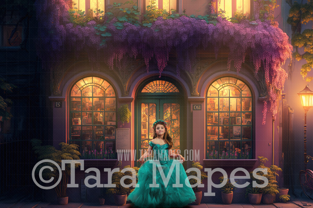 Warm Flower Shop Digital Backdrop - Cascading Flowers over Storefront ...