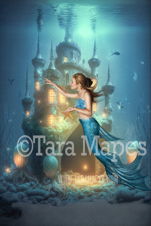 Mermaid Castle Digital Backdrop - Underwater Castle Digital Background ...