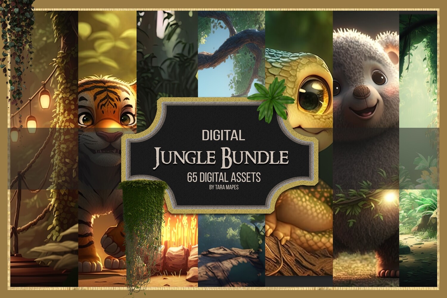 Jungle Bundle - 65 Digital Backgrounds and Overlays - Jungle Digital ...