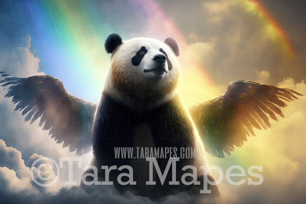Panda Bear with Wings Digital Backdrop - Winged Panda Bear in Clouds ...