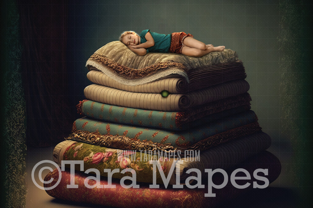 Princess and the Pea Digital Backdrop - Stack of Mattresses Fairytale ...