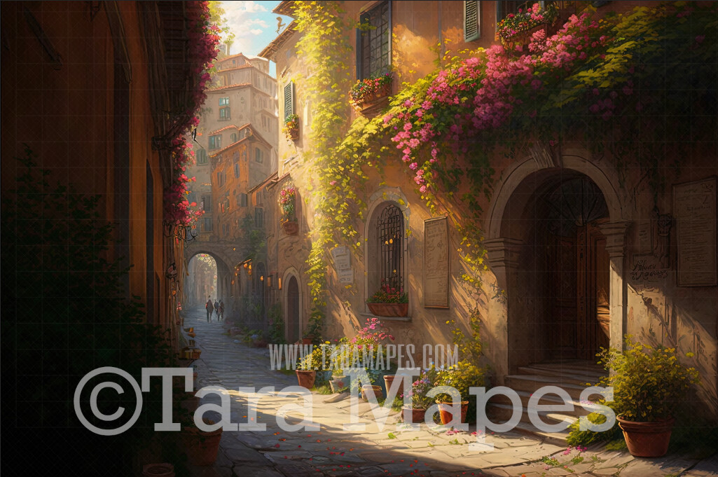 Old World Cobblestone Street Digital Backdrop - Italian Street with ...