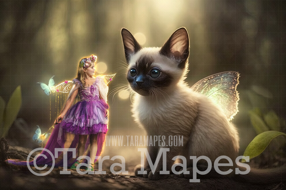 Fairy Cat Digital Backdrop - Magical Fairy Cat in Forest Digital ...
