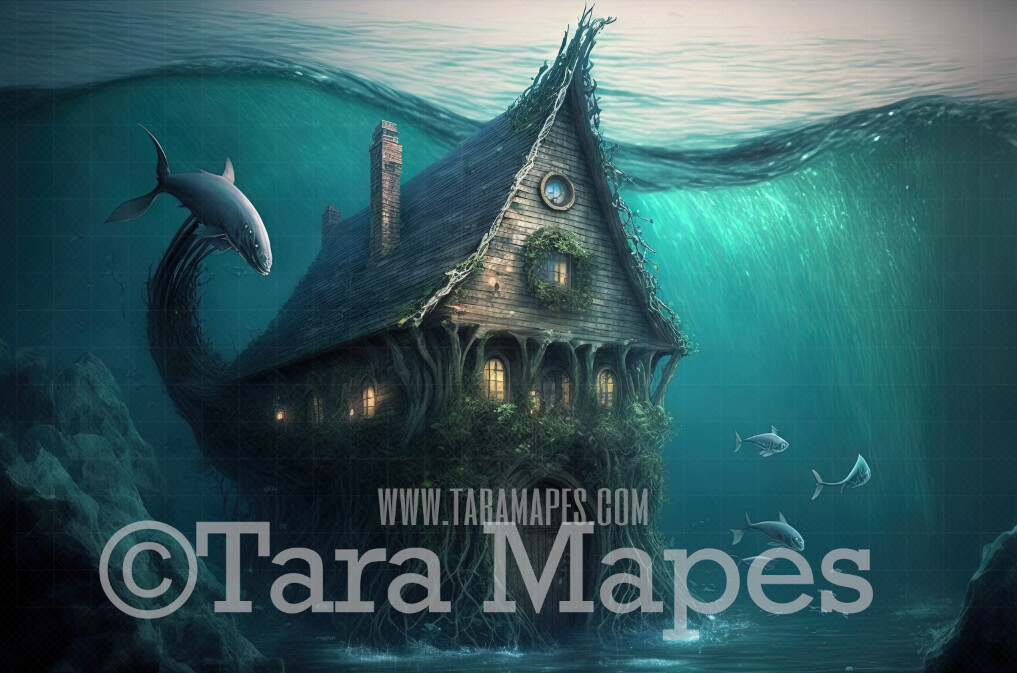 Whimsical Mermaid House in Ocean Digital Backdrop - Mermaid Home in ...