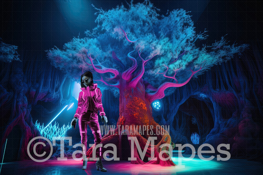 Alien World Digital Backdrop - Otherworldly Tree - Neon Alien Tree in ...