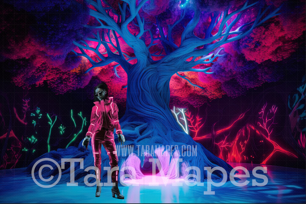 Alien World Digital Backdrop - Otherworldly Tree - Neon Alien Tree in ...