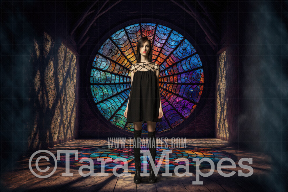 Spider Web Window Digital Backdrop - Circular Window in Castle Room ...