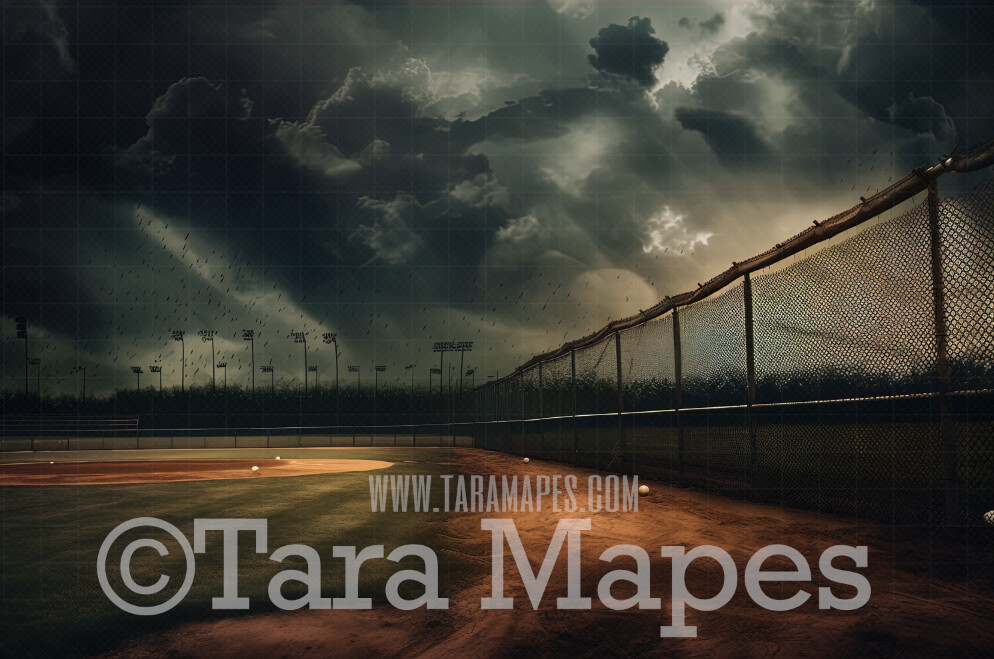 Baseball Field Digital Background - Stormy Baseball Dugout Digital ...