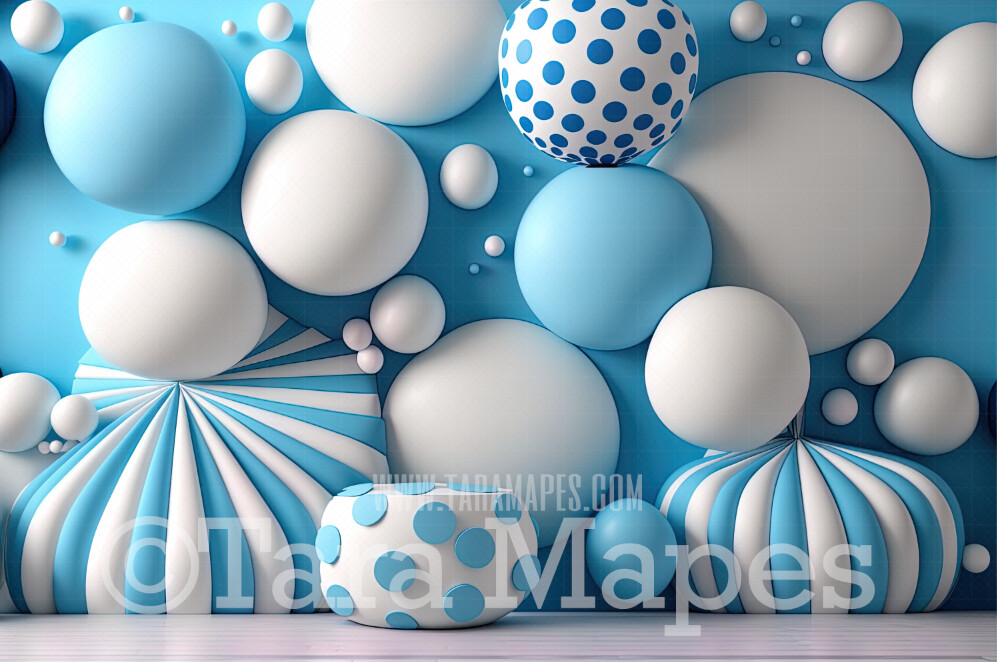 Balloon Digital Backdrop - Blue and White Balloons - Blue Balloons ...