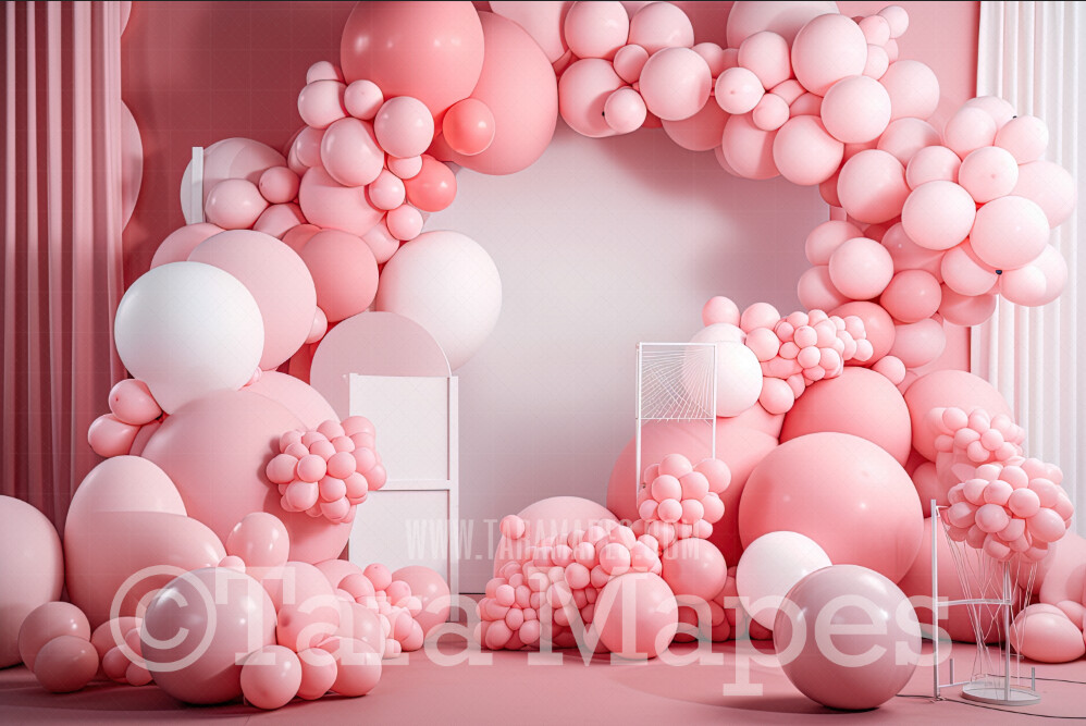 Balloon Digital Backdrop - Pink and White Balloon Arch - Pink Balloons ...