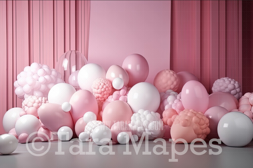 Balloon Digital Backdrop - Pink and White Balloons and Candy - Pink ...