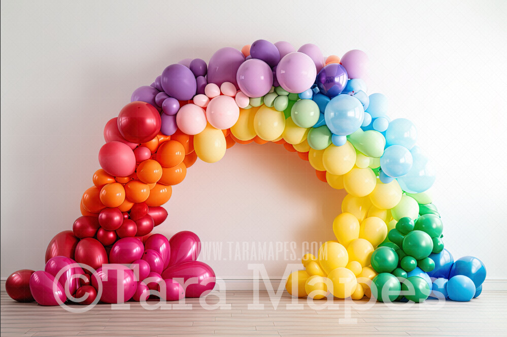 Balloon Digital Backdrop - Rainbow Balloon Arch Digital Backdrop