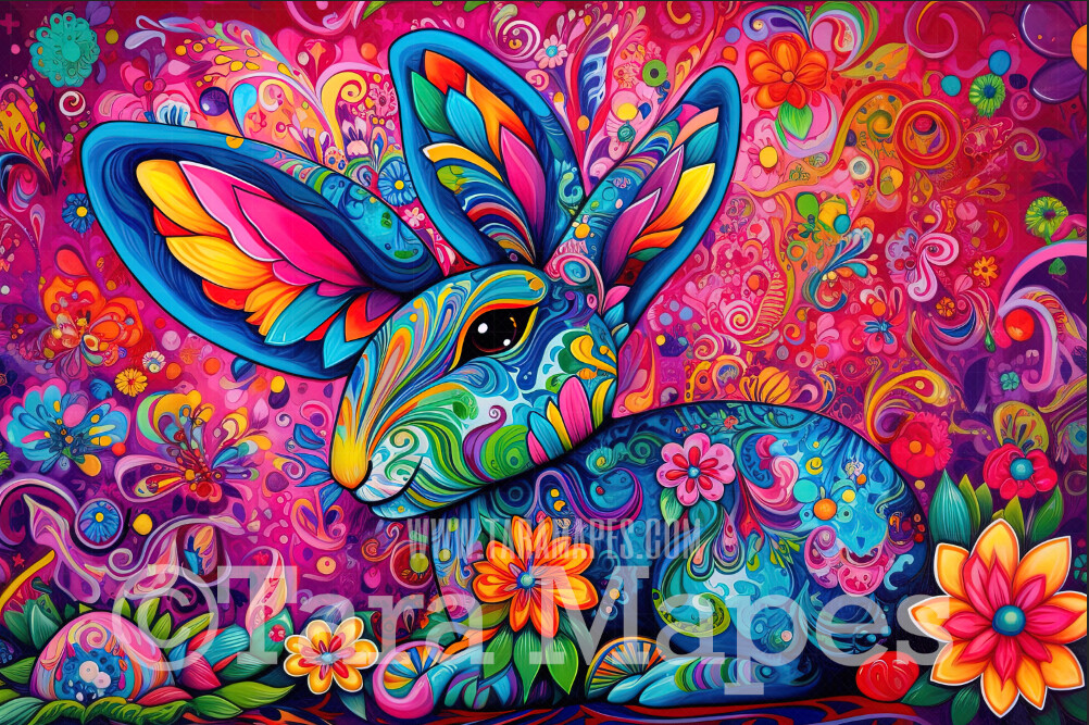 Psychedelic Easter Bunny Digital Backdrop - Trippy Bunny on Funky ...
