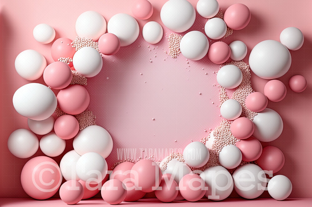Balloon Digital Backdrop - Pink and White Balloons - Pink Balloons ...