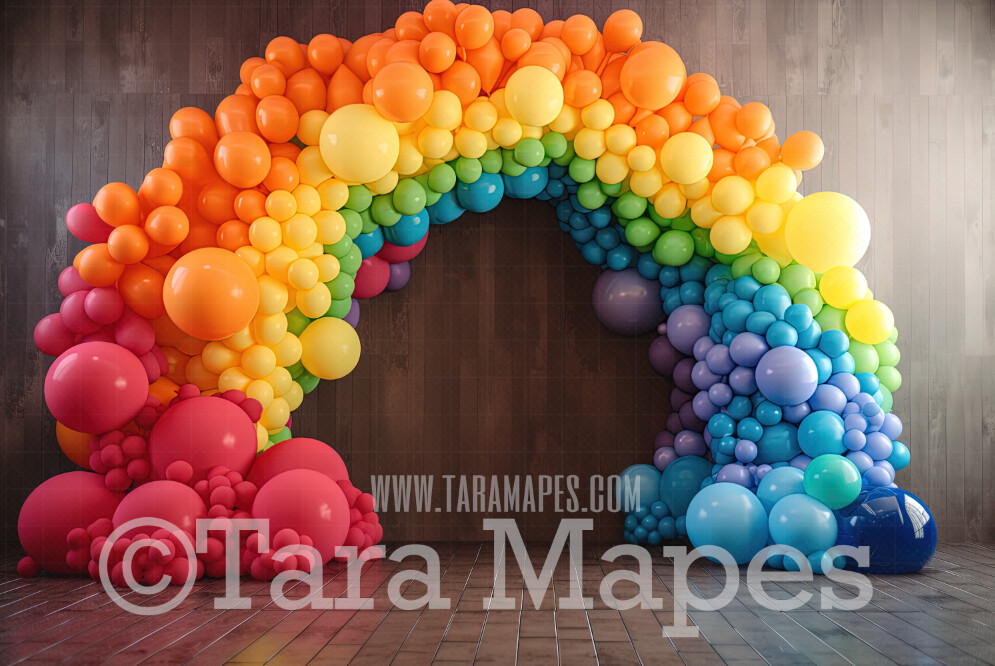 Balloon Digital Backdrop - Rainbow Balloon Arch Digital Backdrop