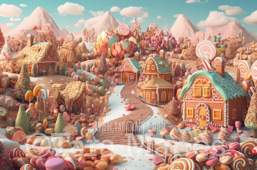 Christmas Gingerbread Town Digital Backdrop - Gingerbread Land Themed ...