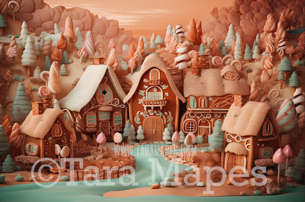 Christmas Gingerbread Town Digital Backdrop - Gingerbread Land Themed ...