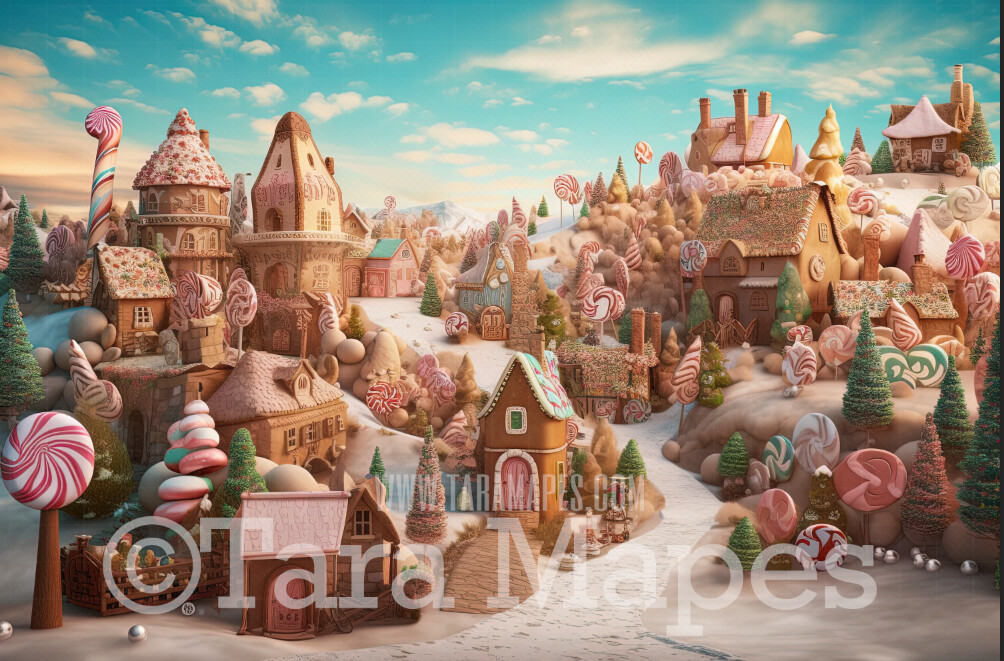 Christmas Gingerbread Town Digital Backdrop - Gingerbread Land Themed ...
