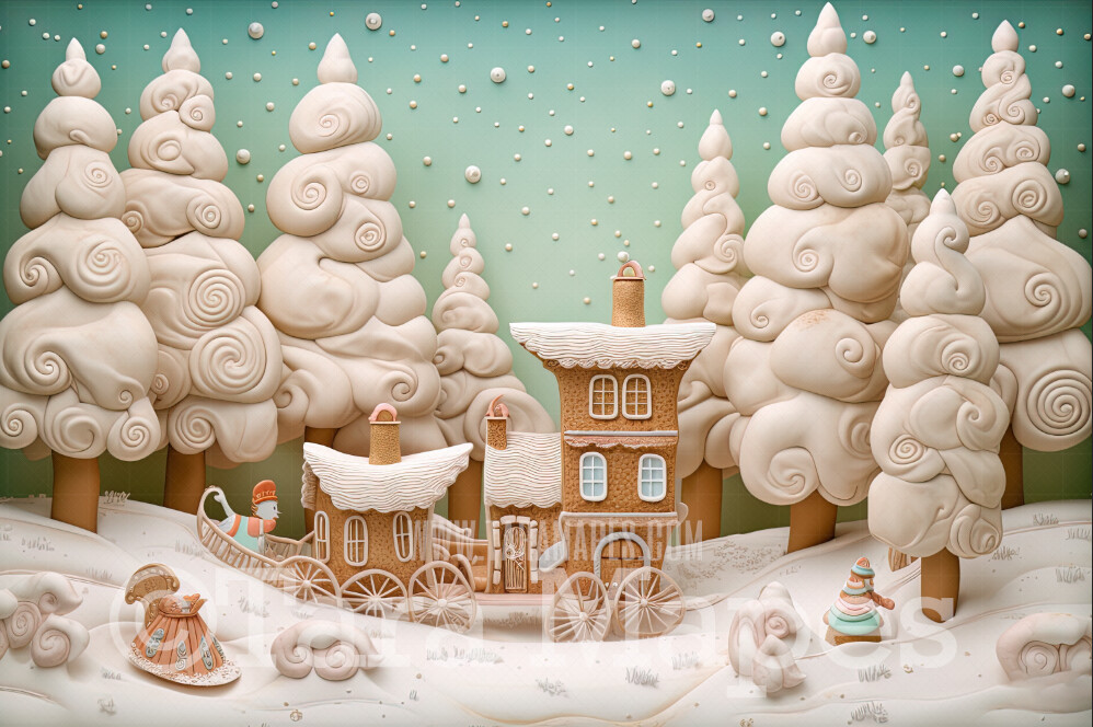 Gingerbread House in Forest Digital Backdrop -Gingerbread Trees ...