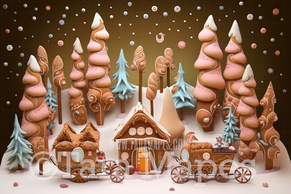 Gingerbread Forest Digital Backdrop -Gingerbread Trees - Christmas ...