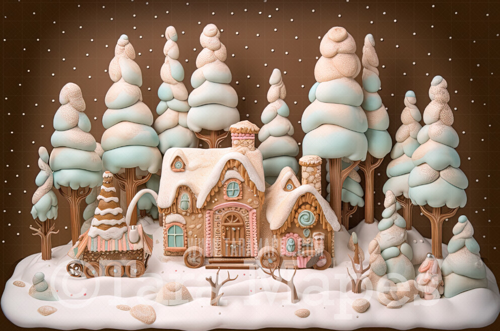 Gingerbread House in Forest Digital Backdrop -Gingerbread Trees ...