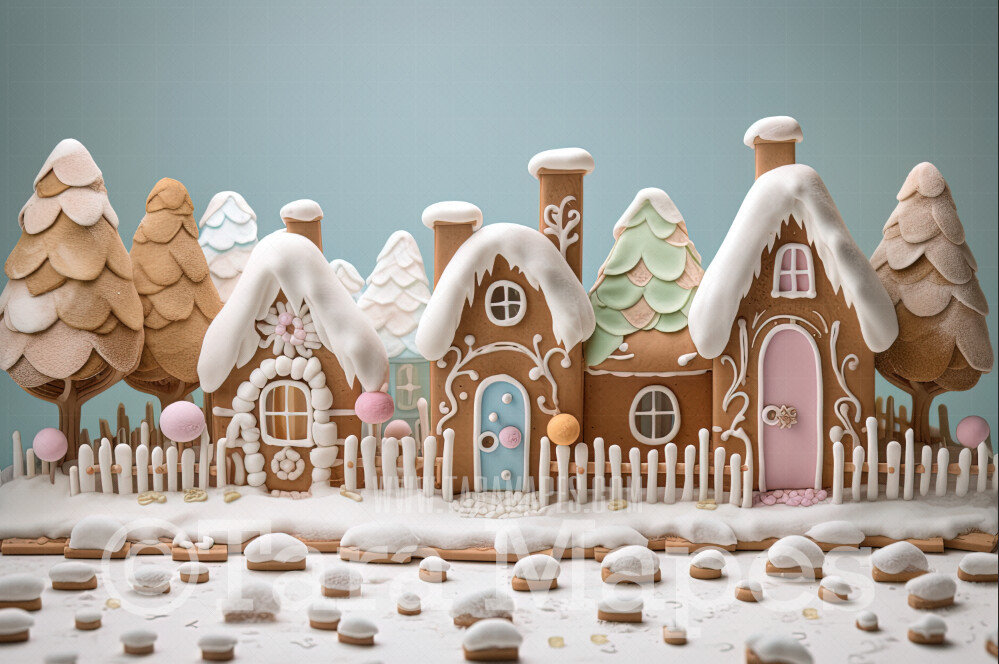 Gingerbread House Digital Backdrop -Gingerbread Houses with icing and ...