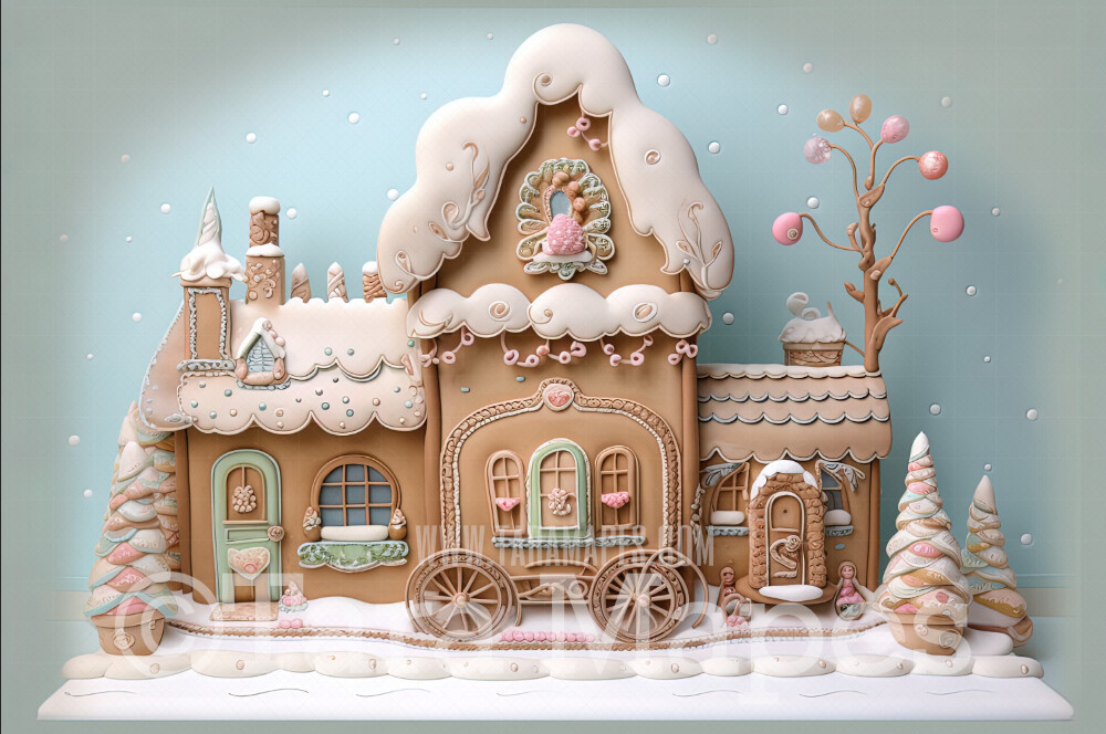 Gingerbread House Digital Backdrop -Gingerbread Home - Pastel Christmas ...