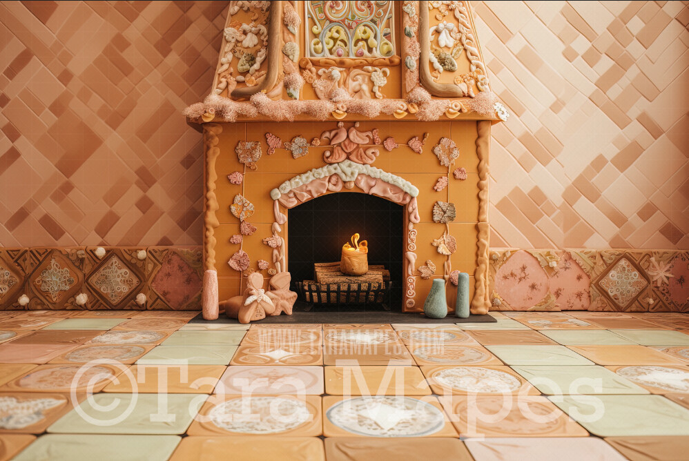 Gingerbread Fireplace Digital Backdrop - Gingerbread and Icing ...