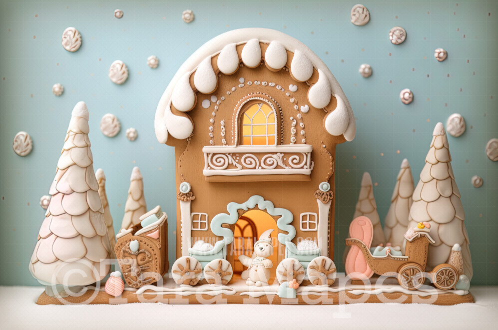 Gingerbread House Digital Backdrop -Gingerbread Home - Pastel Christmas ...