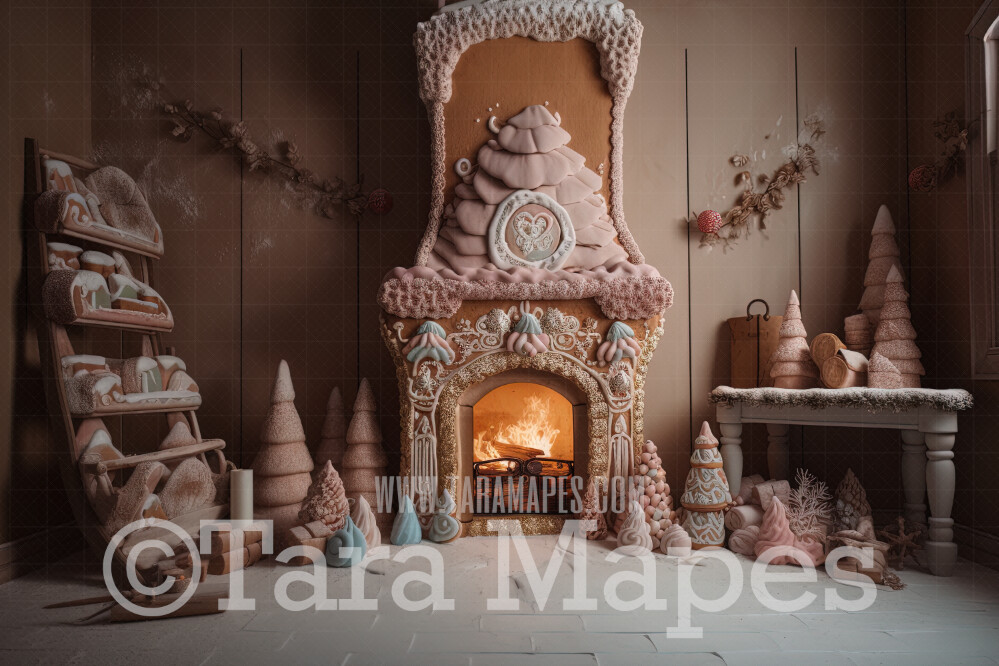 Gingerbread Fireplace Digital Backdrop - Gingerbread and Icing ...