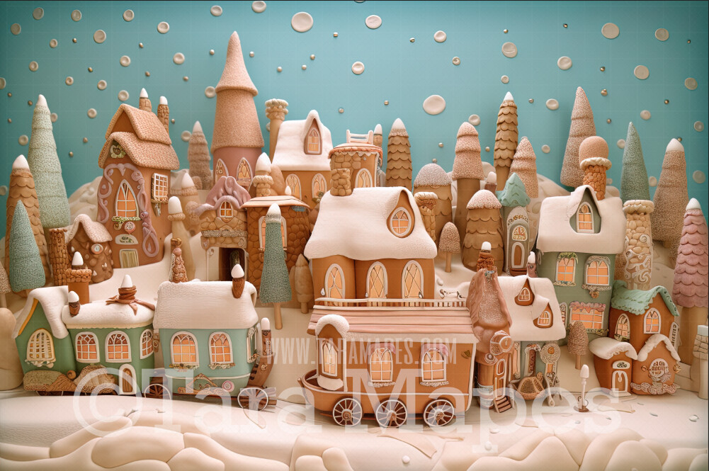 Gingerbread Town Digital Backdrop - Gingerbread City - Pastel Christmas ...